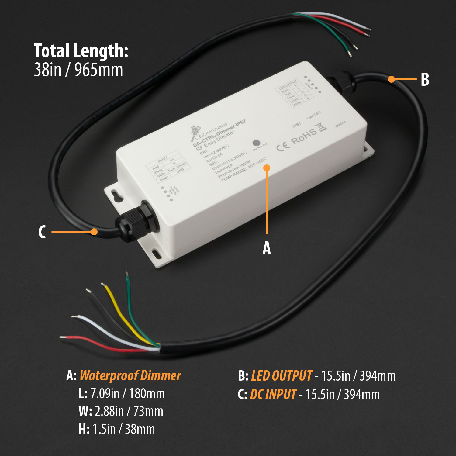 5 Zone Waterproof Wireless LED Dimmer Controller/Remote